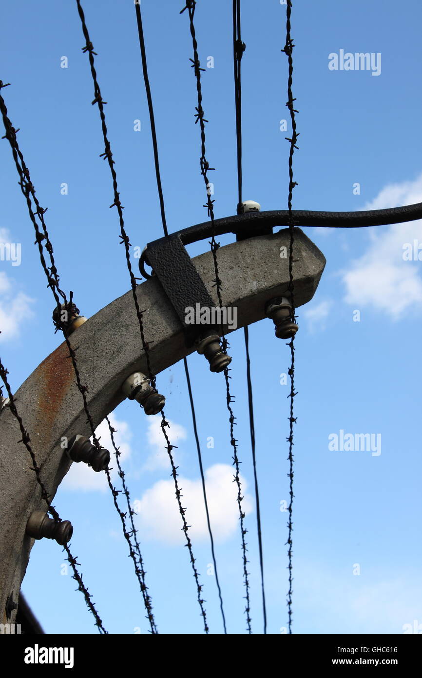 Barbed wire electrical fence at Auschwitz concentration camp, Poland ...