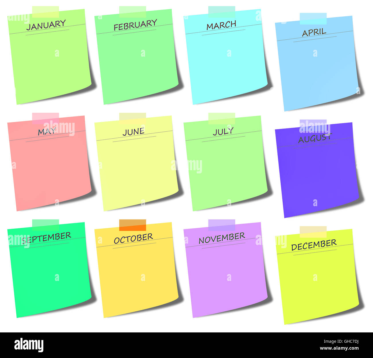 post it note with months on white background - calendar icon Stock ...