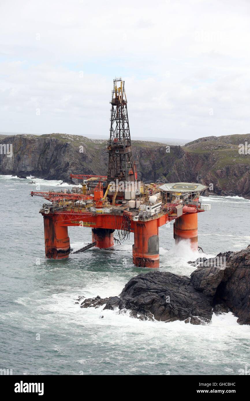 The Transocean Winner drilling rig is seen off the coast of the Isle of ...