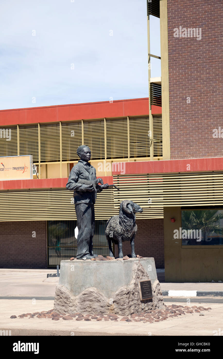 Statue of Nama Shepherd with Karakul in Keetmanshoop Centre in Namibia ...