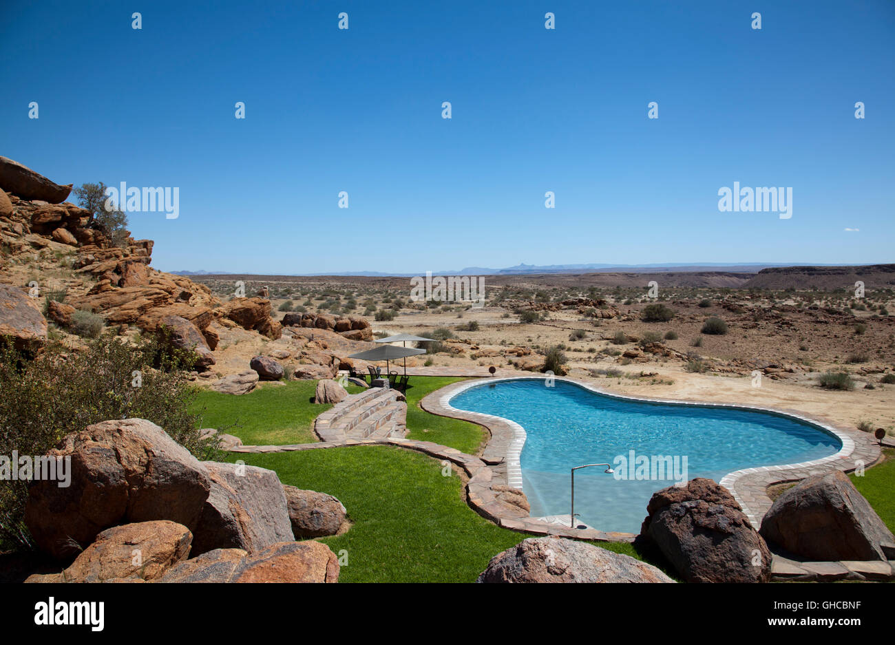 Canyon Lodge Resort Grounds - Swimming Pool - in Namibia Stock Photo ...