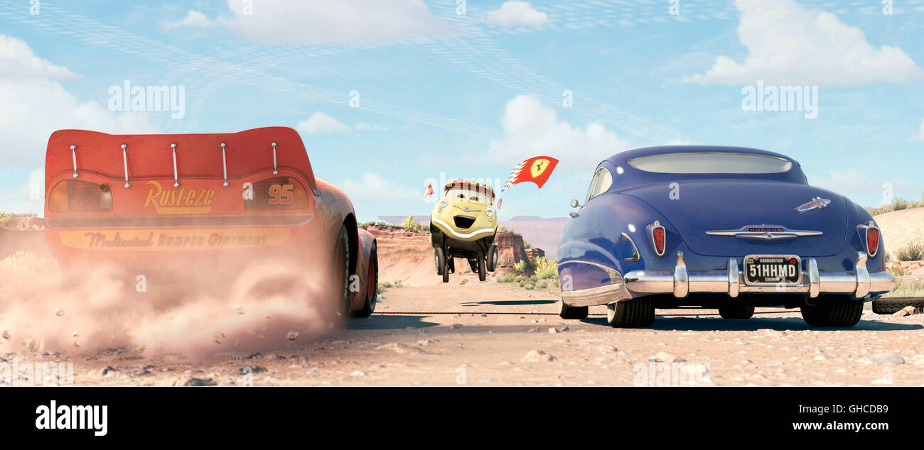 CARS USA 2006 John Lasseter McQueen and Doc Hud are given the 'go' flag ...