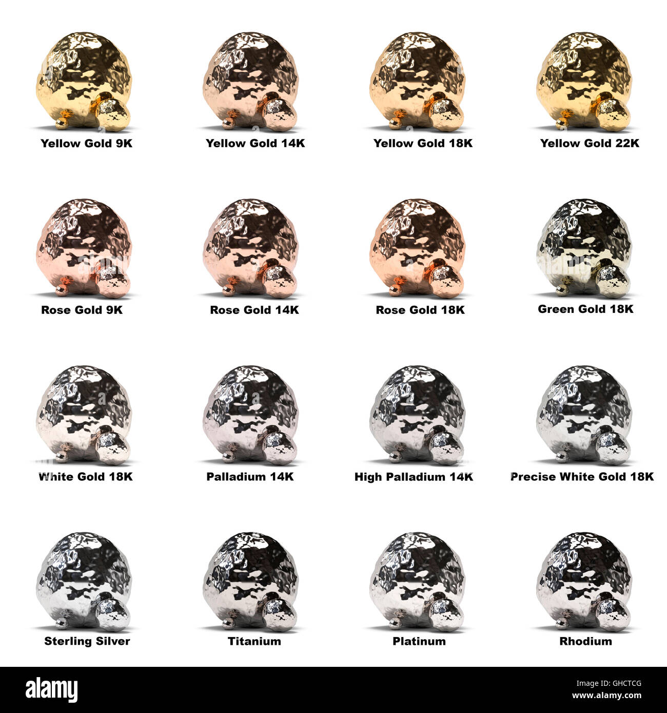 Jewelry metal samples on white background 3d rendering Stock Photo - Alamy