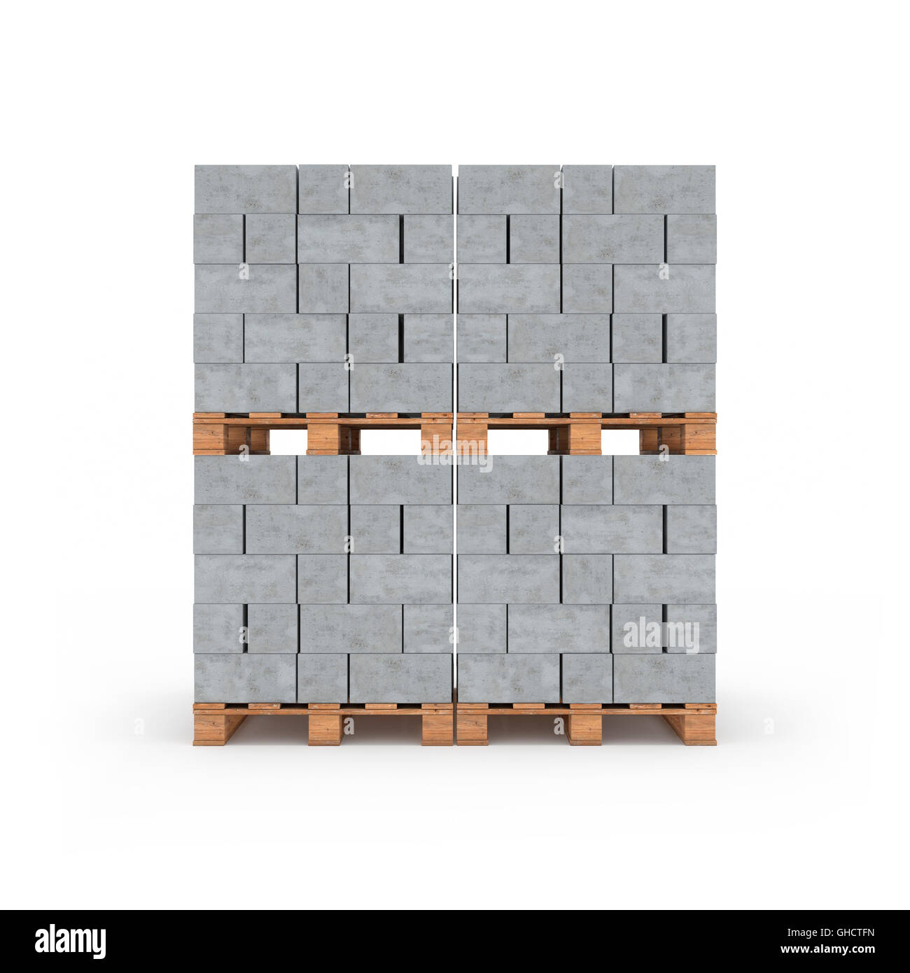 Concrete blocks on wooden pallets 3d rendering Stock Photo - Alamy