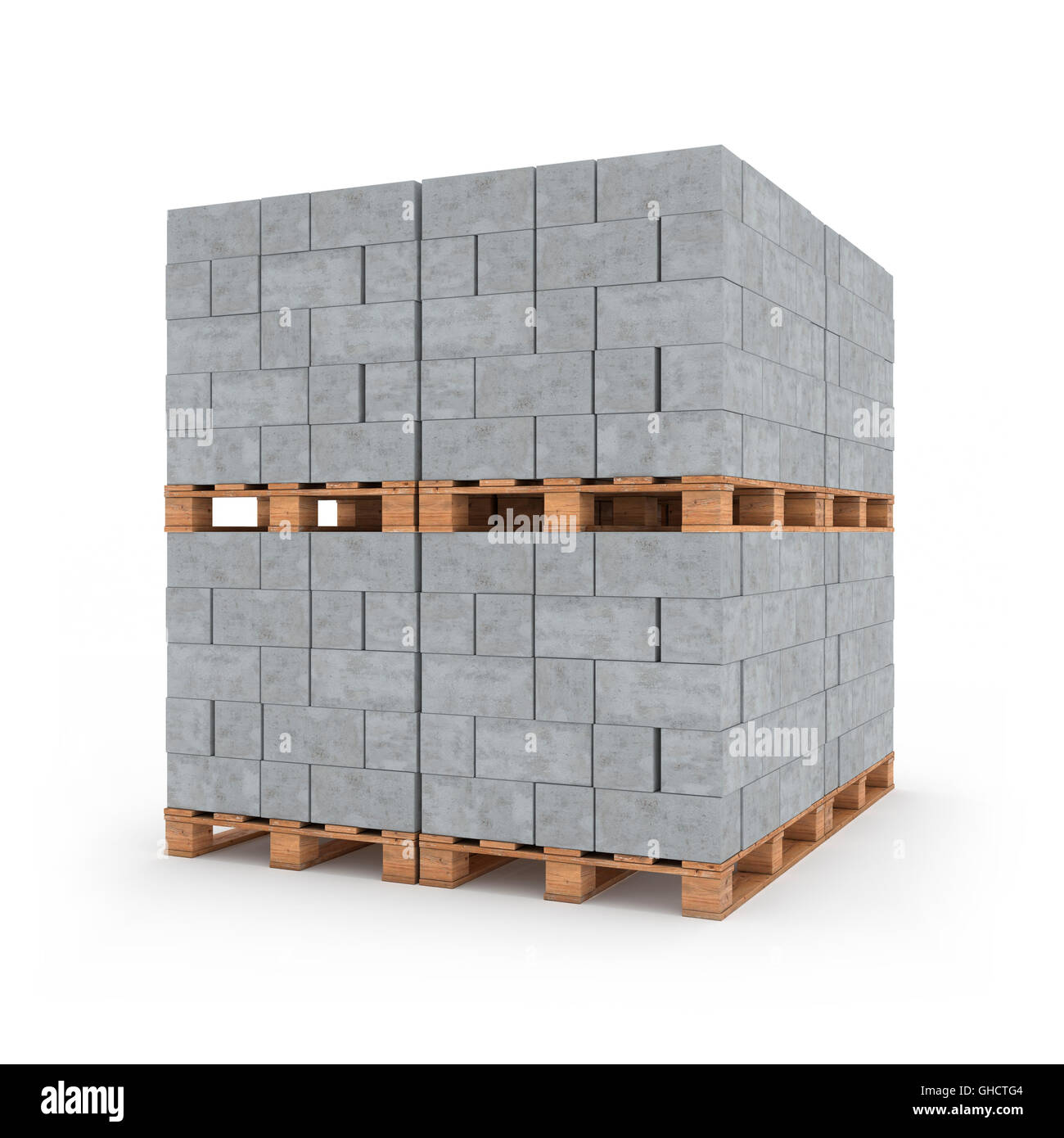 Concrete blocks on wooden pallets 3d rendering Stock Photo - Alamy