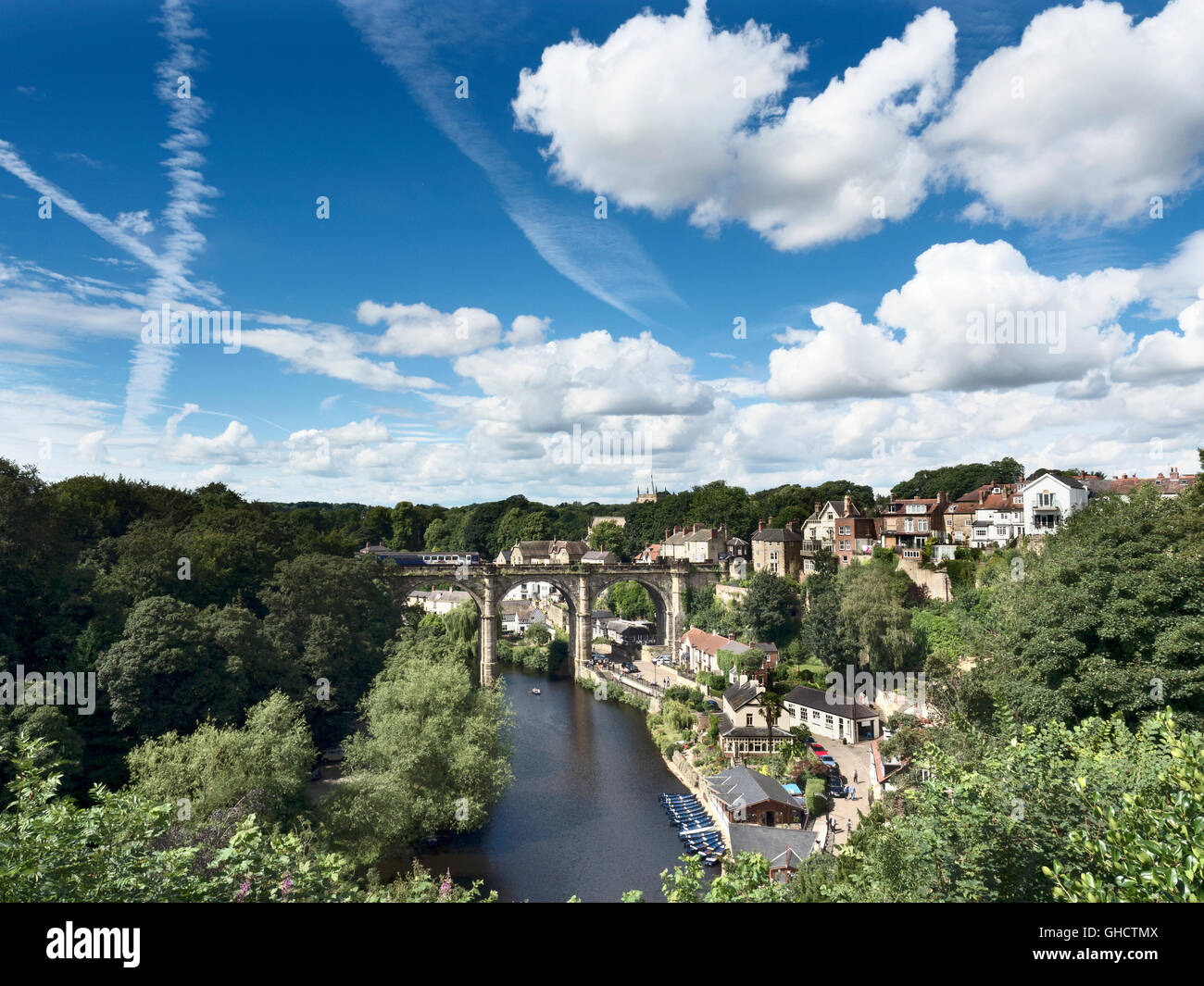 White Clouds in a Blue Sky above the Railway Viaduct over the Nidd ...