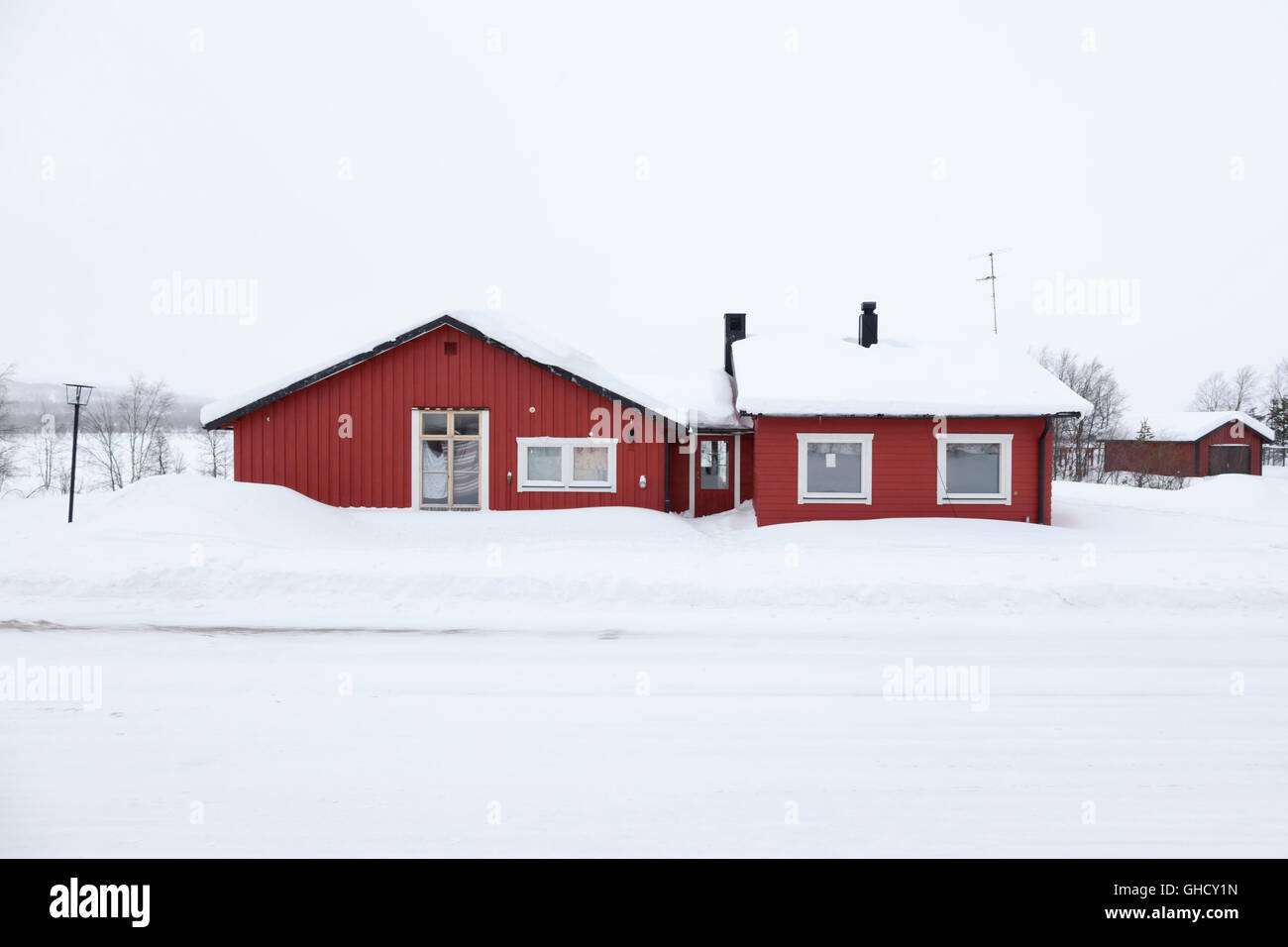 A single red wooden building in Karesuando, Sweden Stock Photo - Alamy