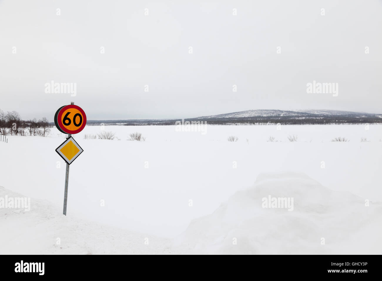 60 KM per hour speed limit sign in Sweden Stock Photo - Alamy
