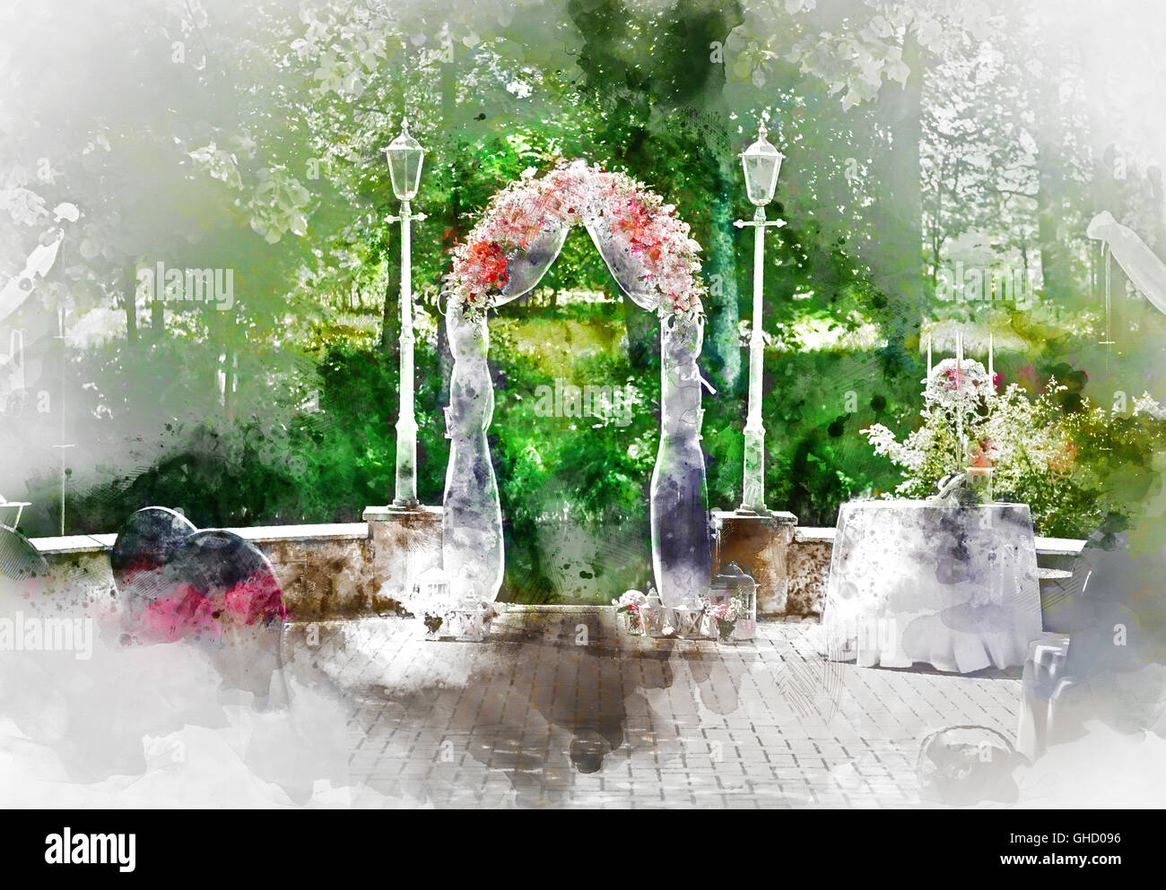 Wedding arch outdoors in summer Stock Photo - Alamy