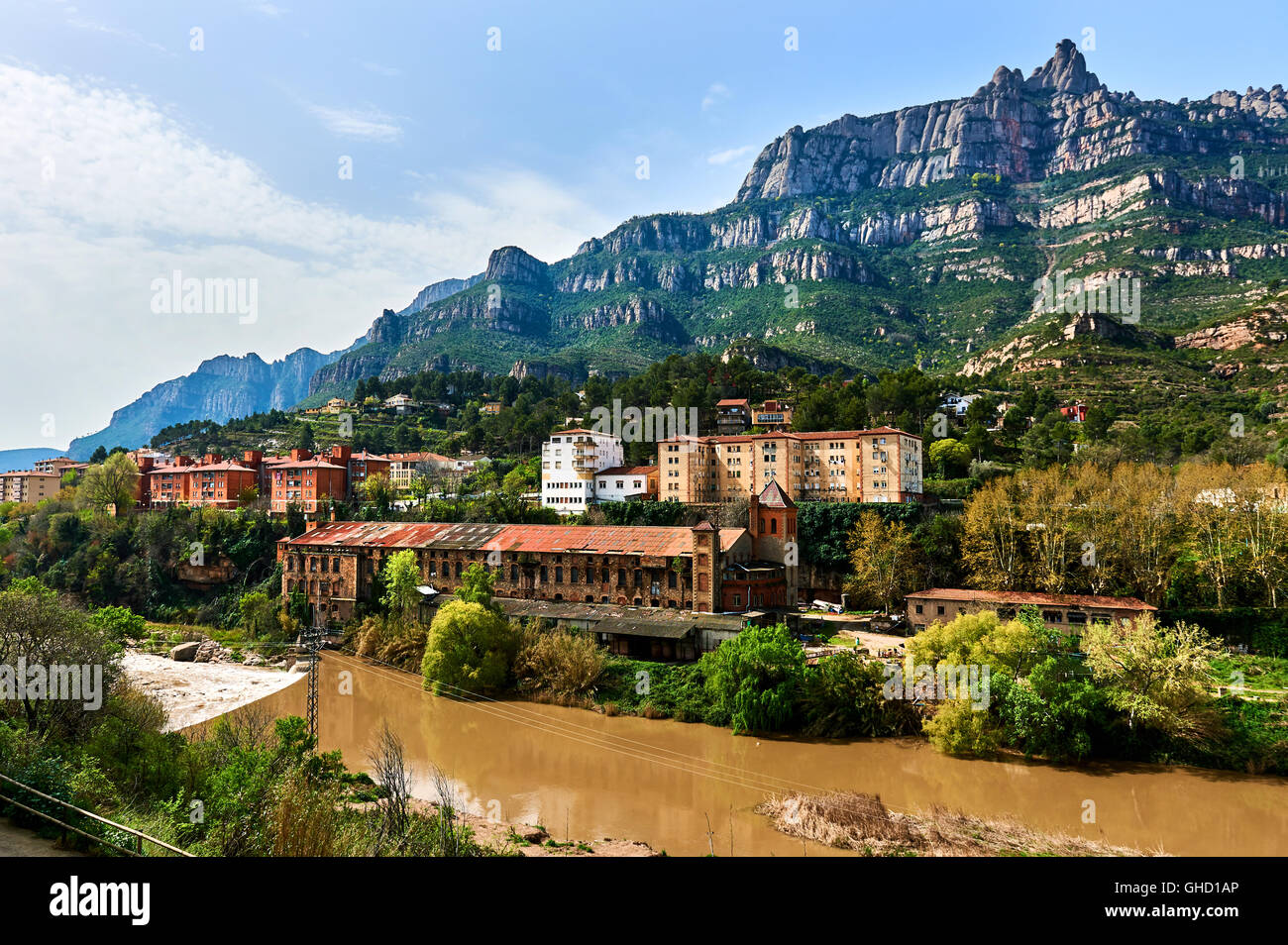 Spectacular view of Montserrat mountains and Monistrol de Montserrat ...