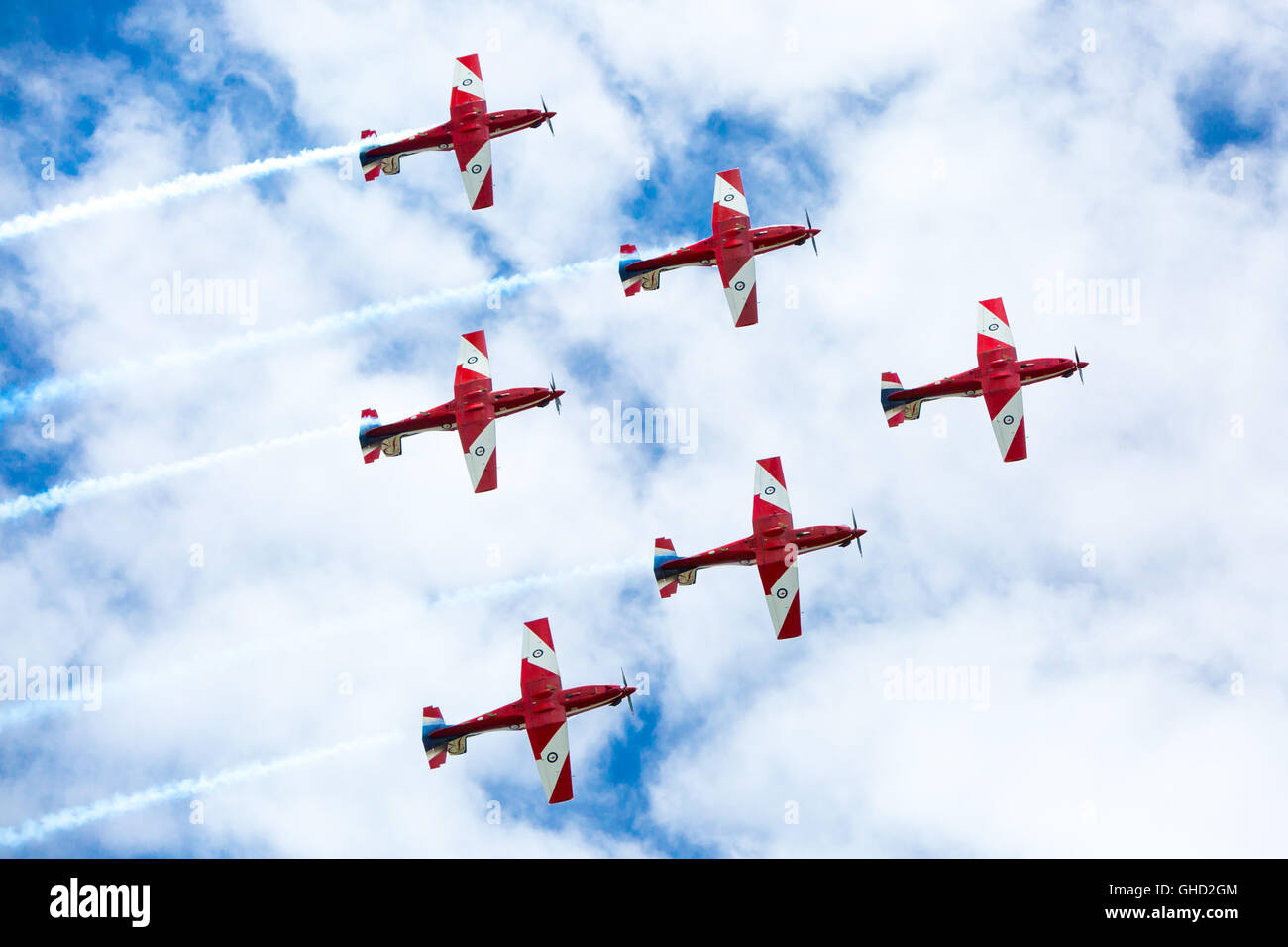 Melbourne, Australia - January 26 - The famous Red Arrows fly to ...