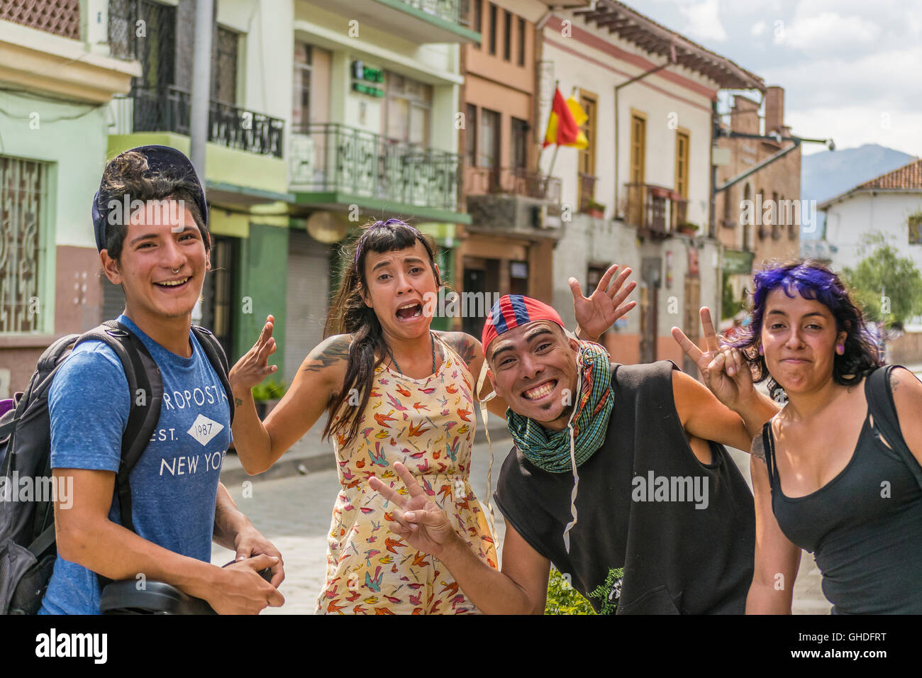 CUENCA, ECUADOR, NOVEMBER - 2015 - Cool young people laughing at camera ...