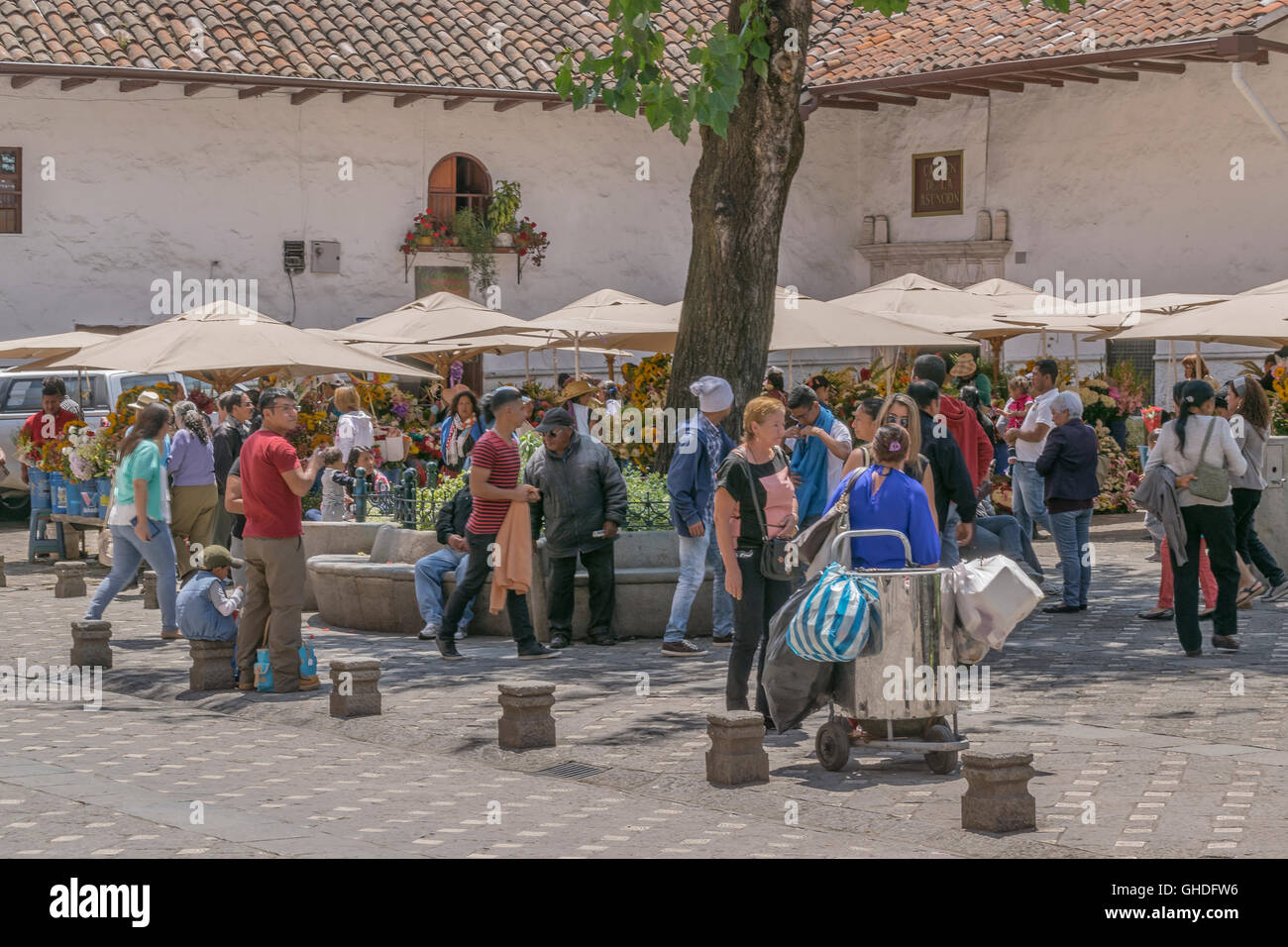 CUENCA, ECUADOR, NOVEMBER - 2015 - People at traditional street at the ...