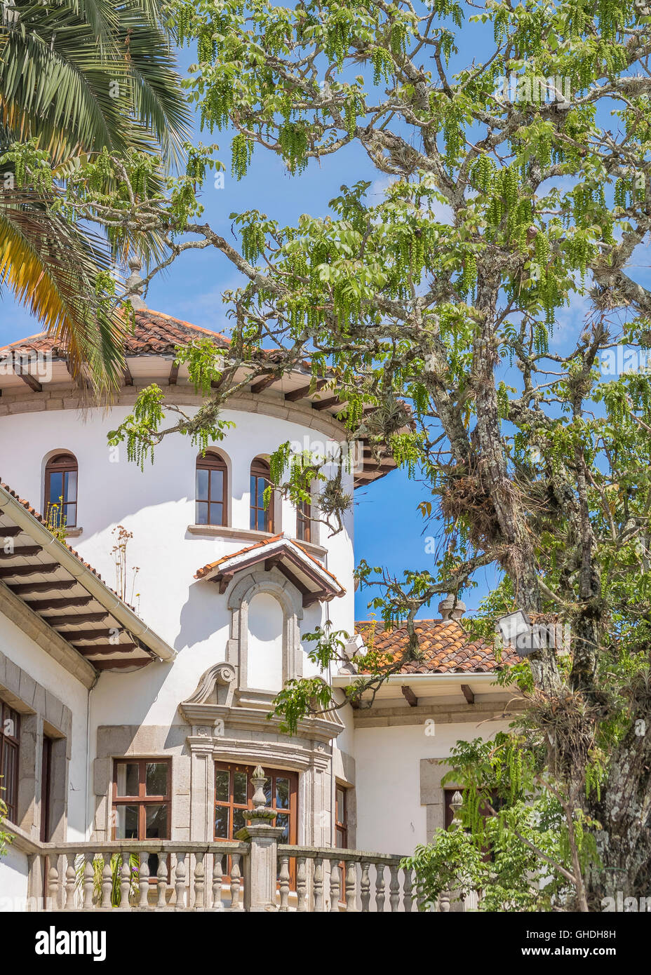 Low angle view of elegant old style eclectic buildings at Cuenca ...