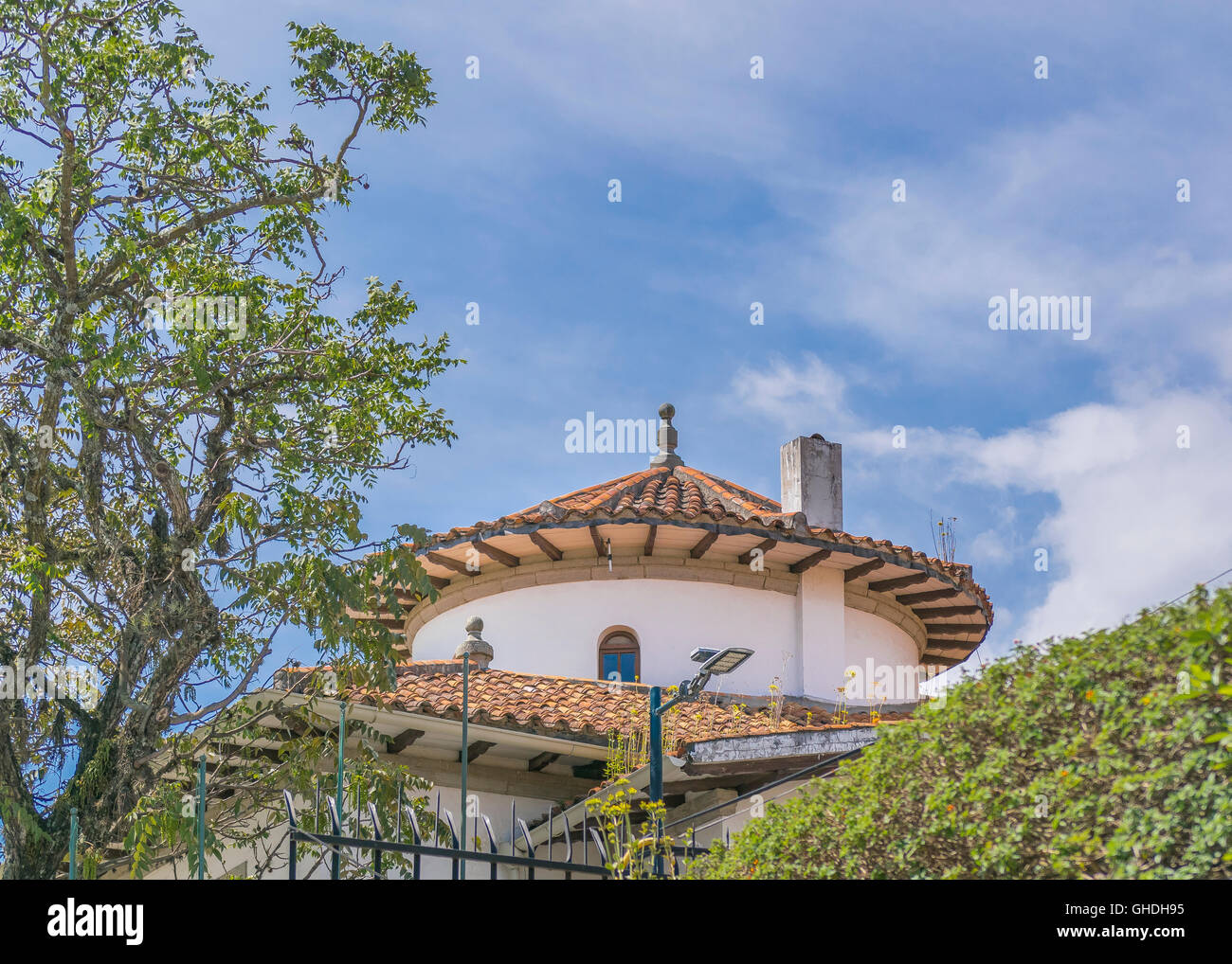 Low angle view of elegant old style eclectic buildings at Cuenca ...