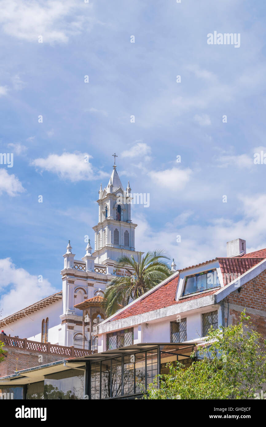 Low angle view of elegant old style eclectic buildings at Cuenca ...