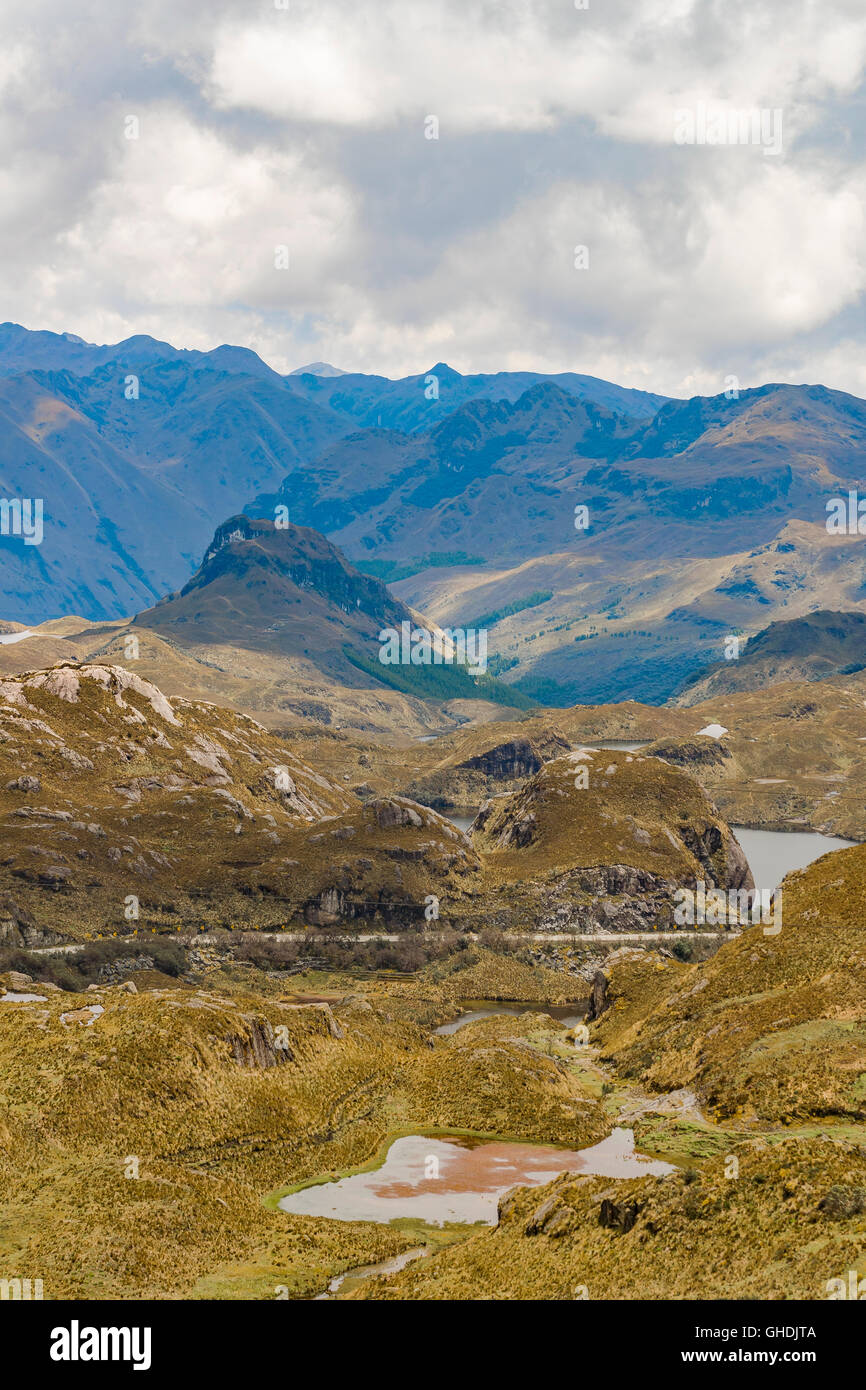 Mountains landscape scene at Cajas national park in Cuenca, Ecuador ...