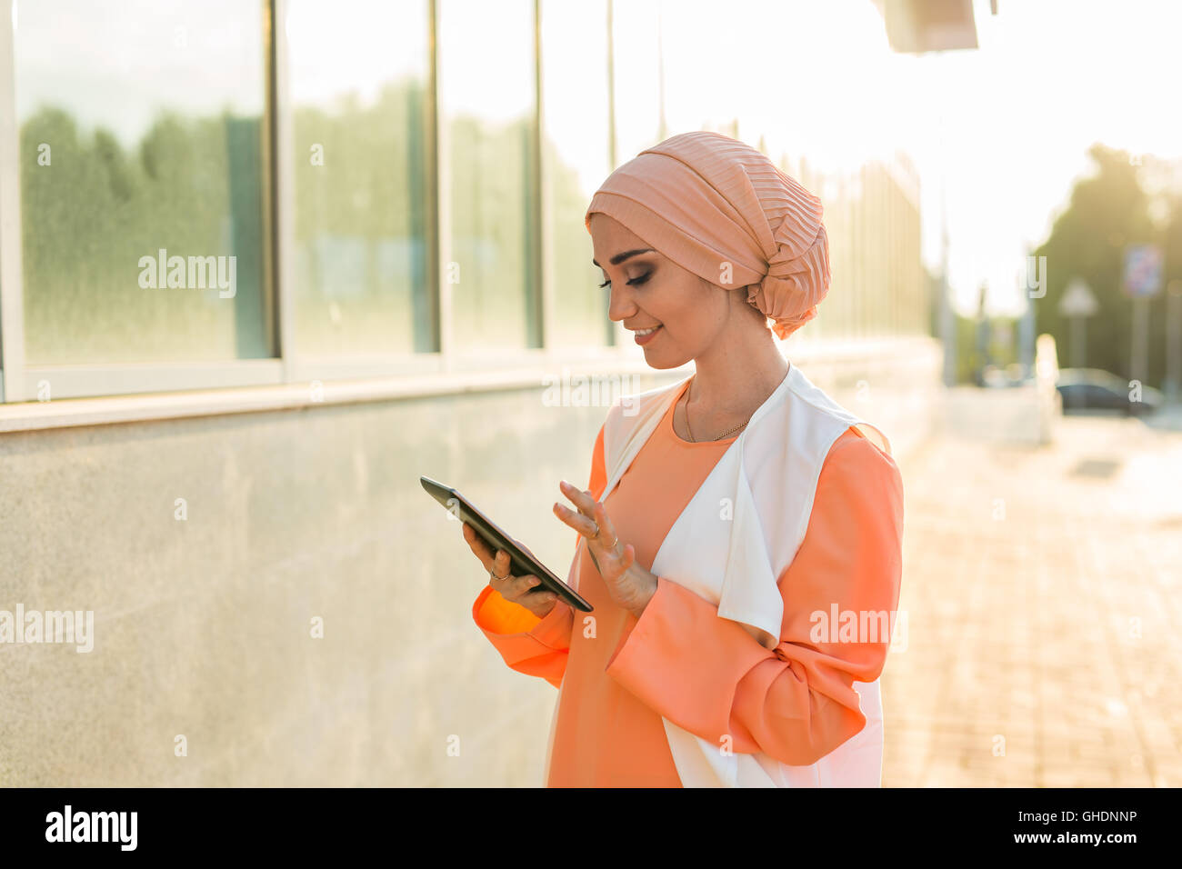 beautiful arabian girl with tablet computer. Muslim woman Stock Photo ...
