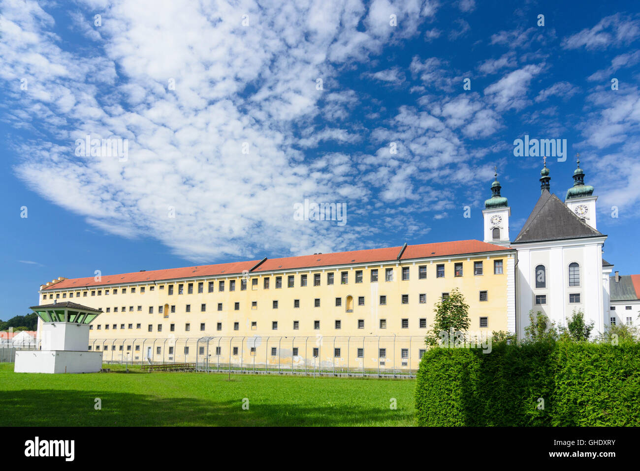 Garsten: former Benedictine Abbey monastery (now prison) , right the ...