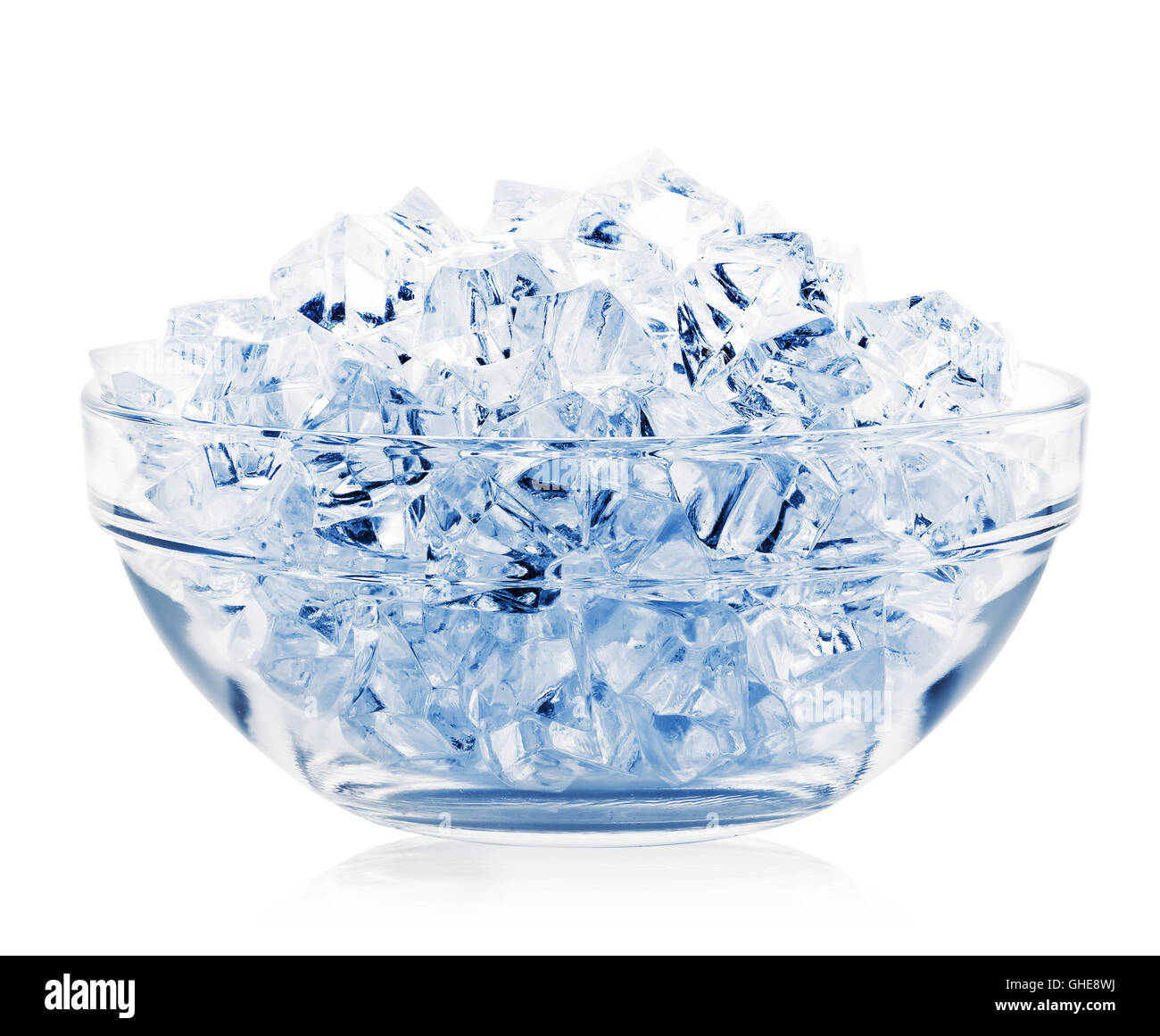 Transparent plate with ice cubes isolated on white background Stock ...
