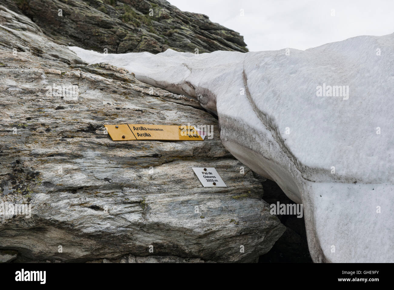 Route blocked by snow on the Pas de Chevres, Haute Route, Arolla ...