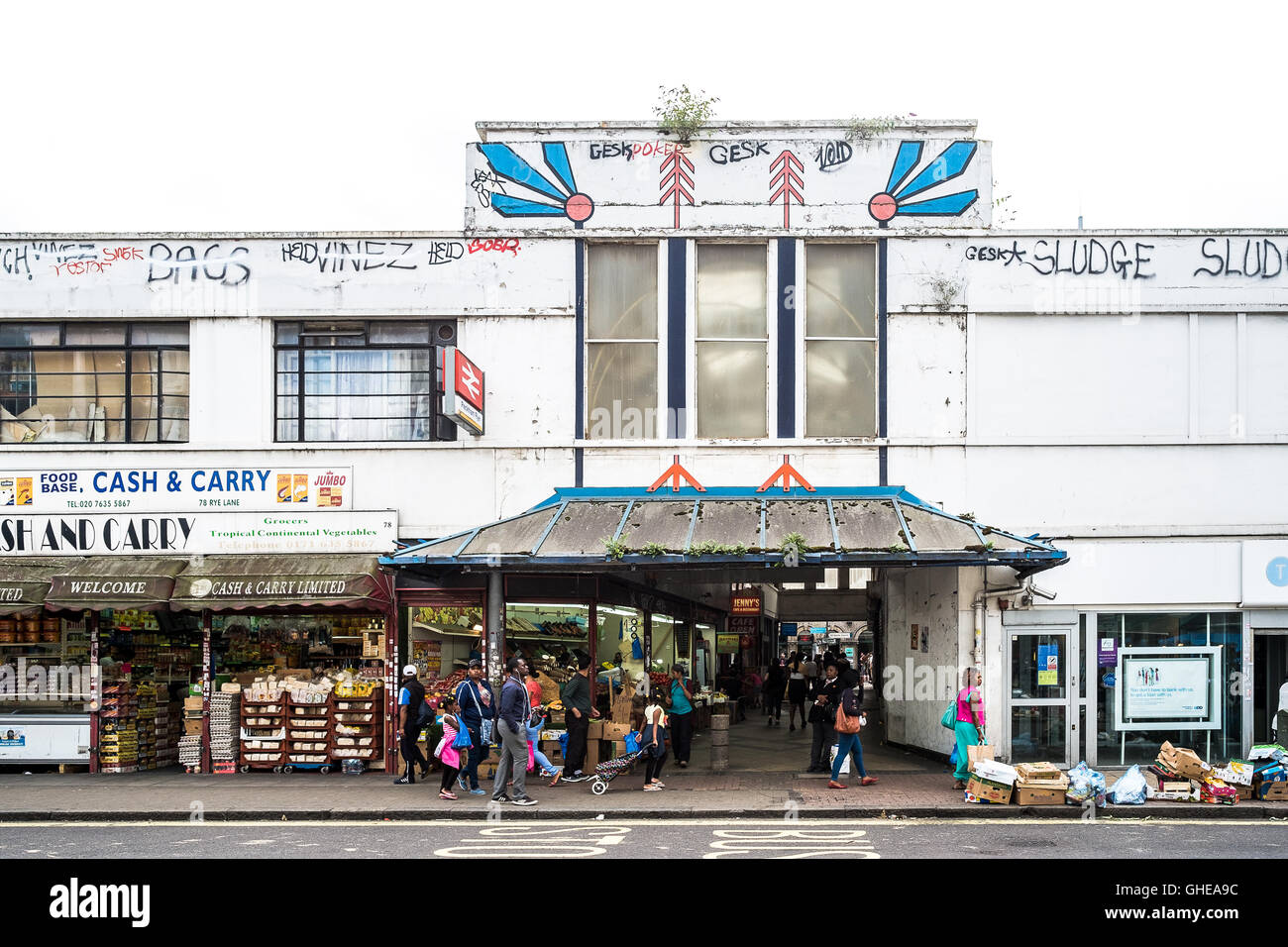Art deco front to Peckham Rye station, Rye Lane, South East London, UK ...