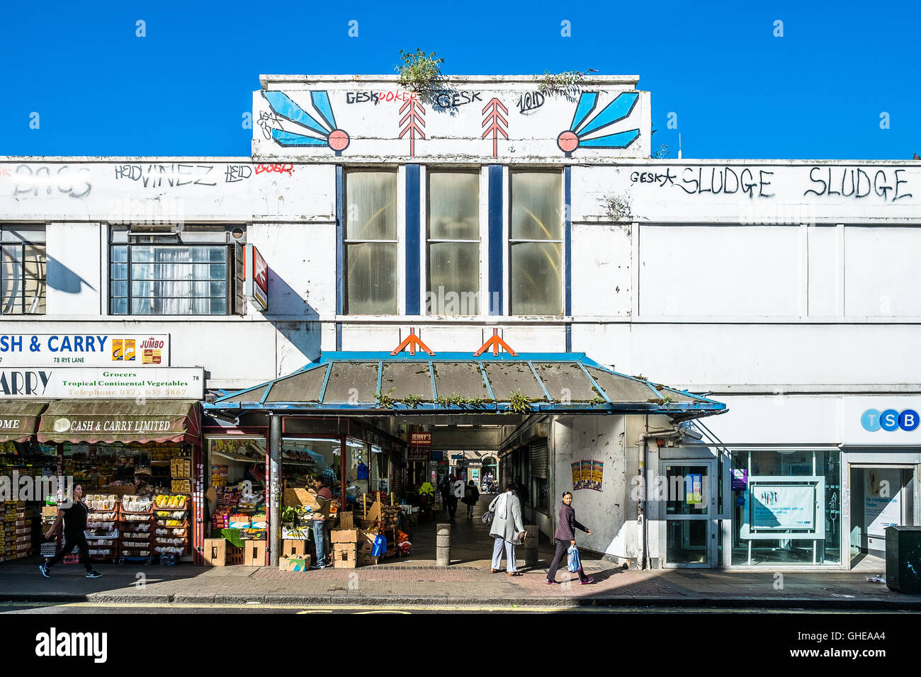 Art deco entrance to Peckham Rye station, South East London, England ...