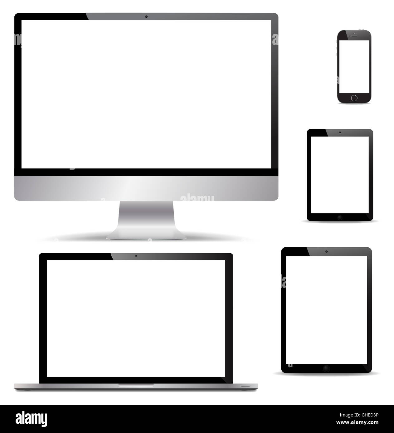 A selection of realistic computers isolated on a white background Stock ...