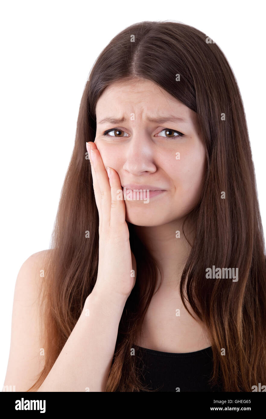 teenage girl with toothache on white background Stock Photo - Alamy