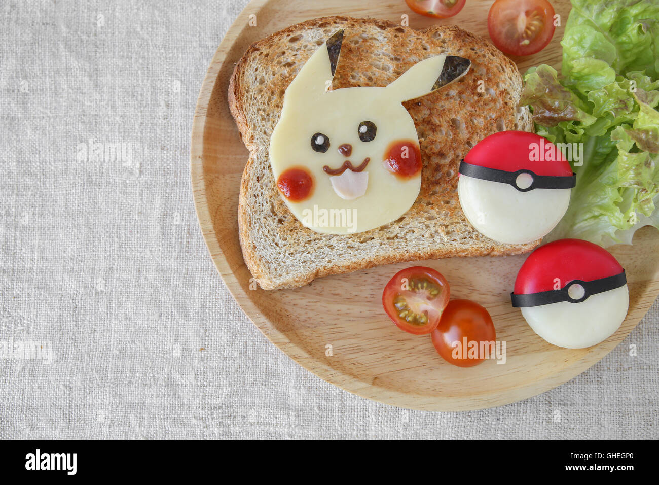 Pokemon inspired sandwich lunch for kids, copy space background Stock ...