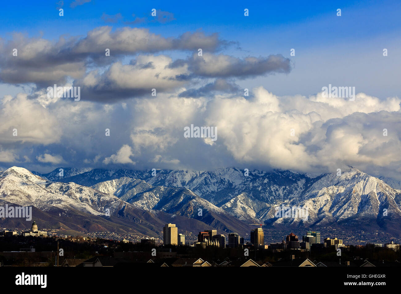 In this shot a spectacular cloud bank hangs over the Wasatch Mountains ...