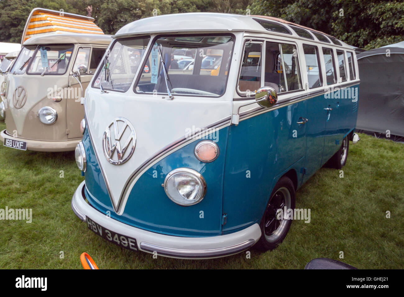 restored split screen VW camper vans Stock Photo - Alamy