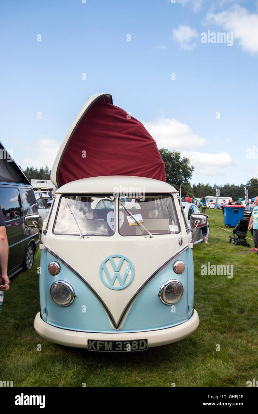 Sleeper extended on split screen VW Microbus camper Stock Photo - Alamy