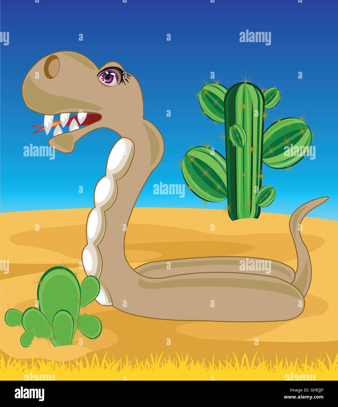 The Reptile snake in desert with cactus.Vector illustration Stock ...