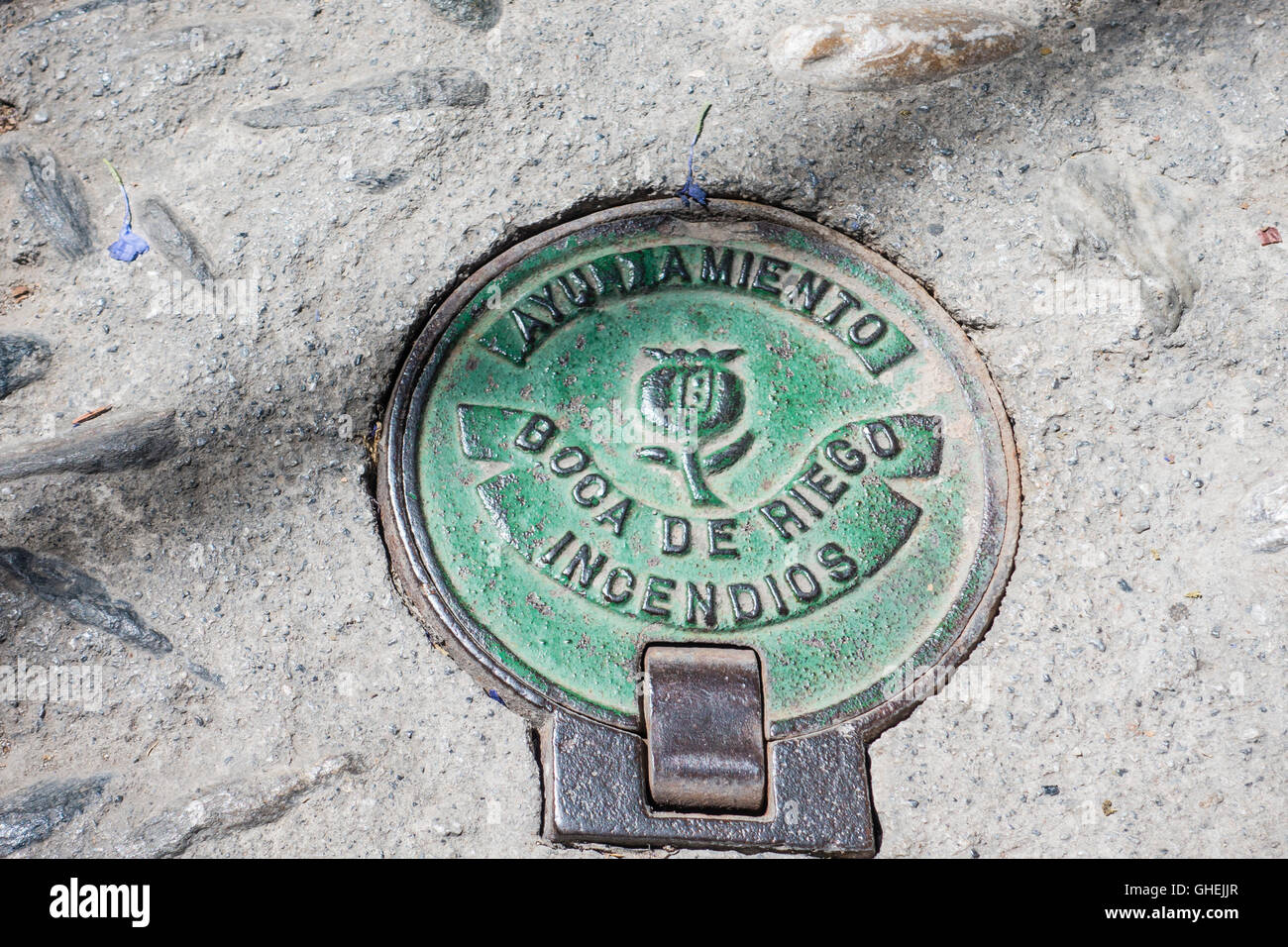 Lid of Granada city water access with the city's symbol, the ...