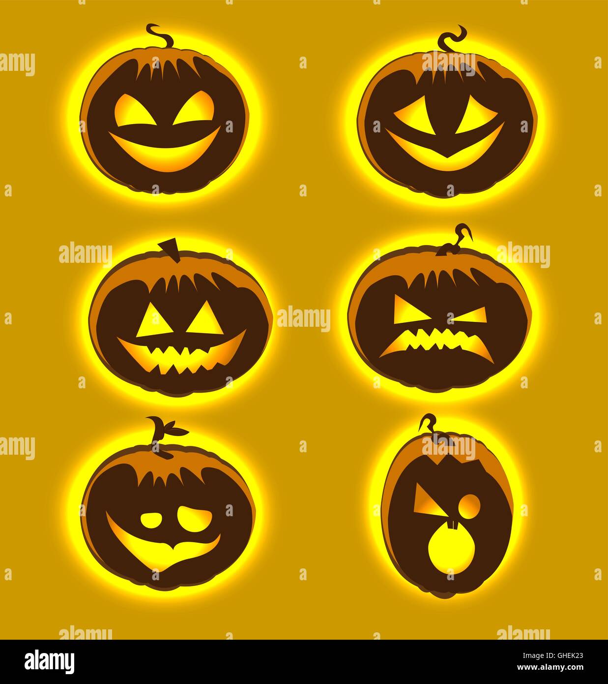 Set cute positive pumpkin icons night Halloween Stock Vector Image ...
