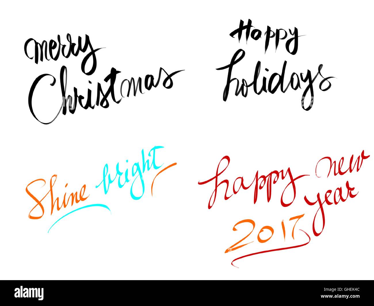 Photo collage with greetings isolated on white. Authentic hand writing ...