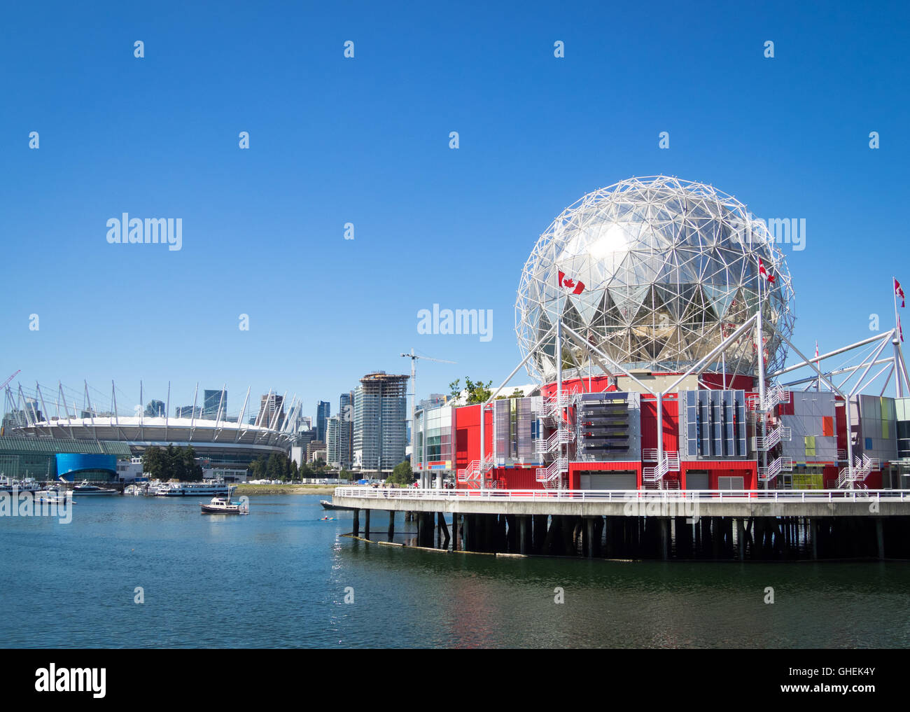 A view of BC Place Stadium (left) and Science World at Telus World of ...