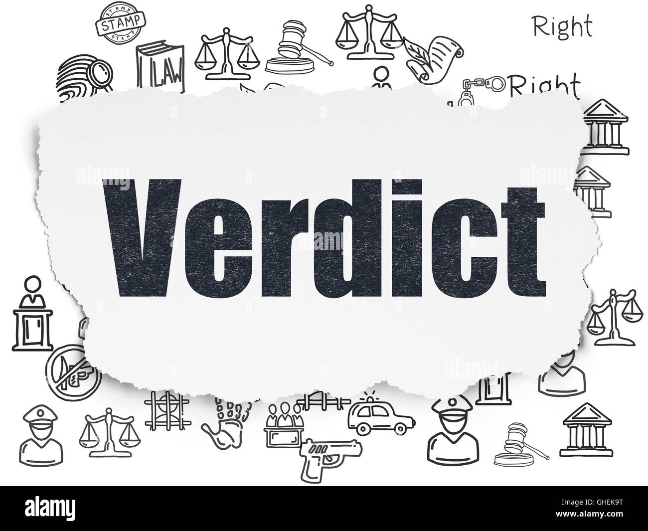Law concept: Verdict on Torn Paper background Stock Photo - Alamy