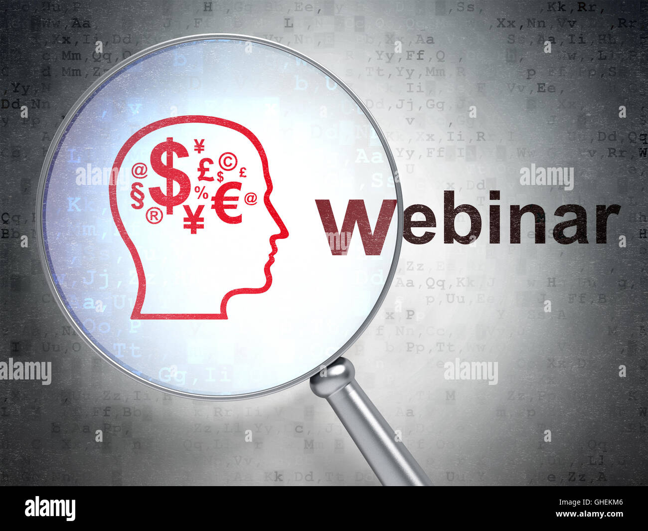 Learning concept: Head With Finance Symbol and Webinar with optical ...