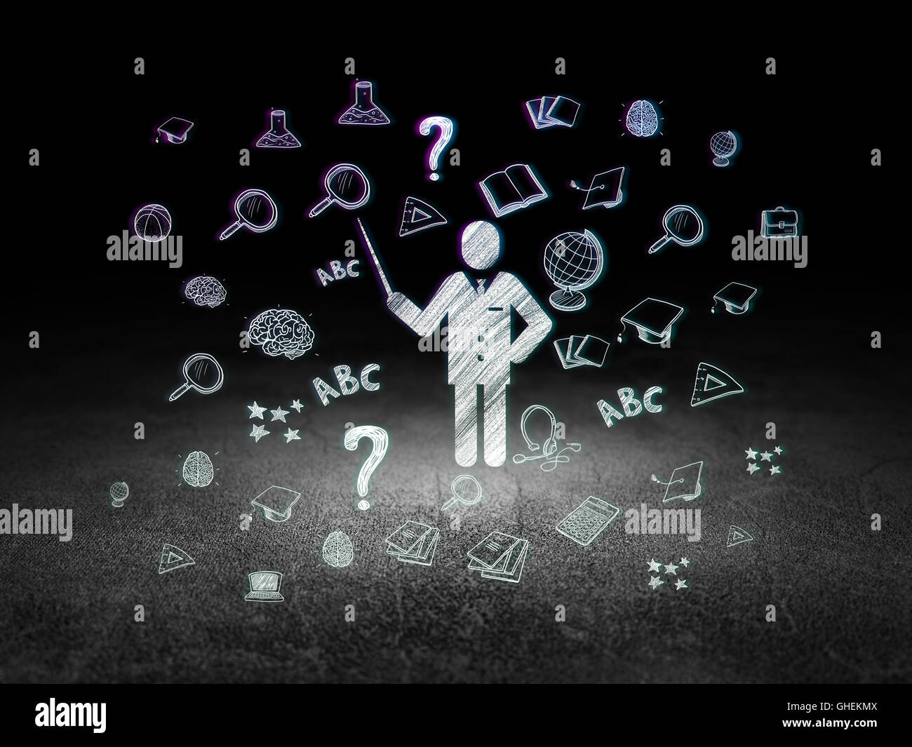 Studying concept: Teacher in grunge dark room Stock Photo - Alamy