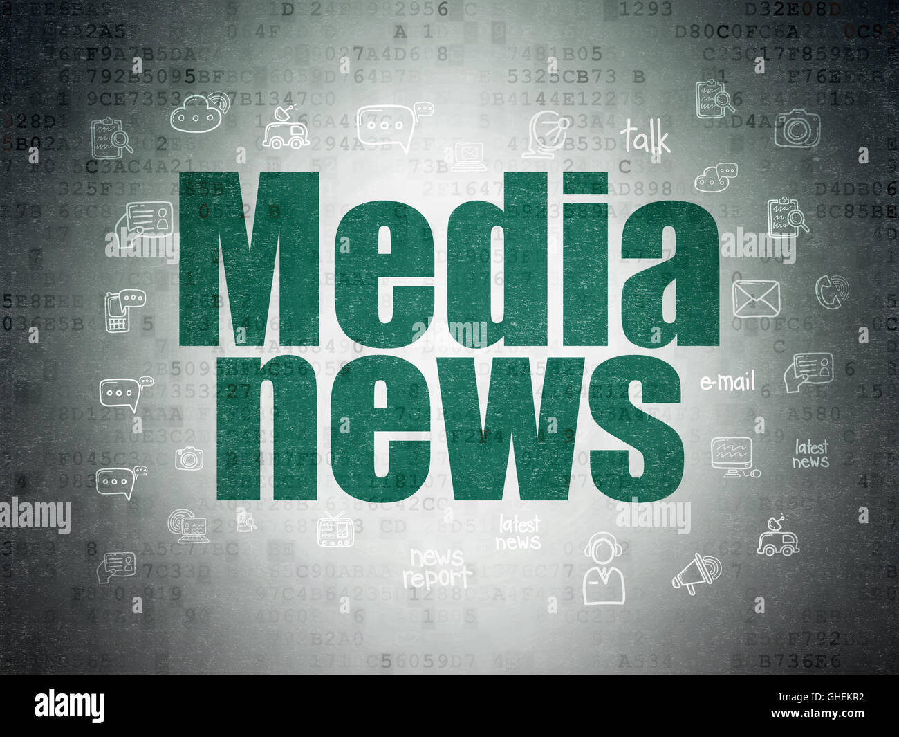 News concept: Media News on Digital Data Paper background Stock Photo ...