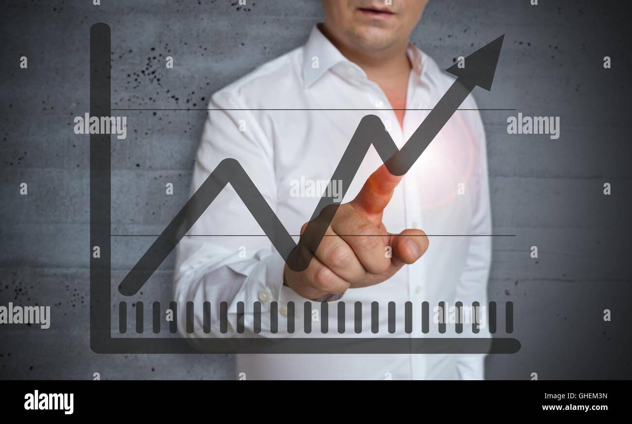 Man showing stock price touchscreen concept Stock Photo - Alamy