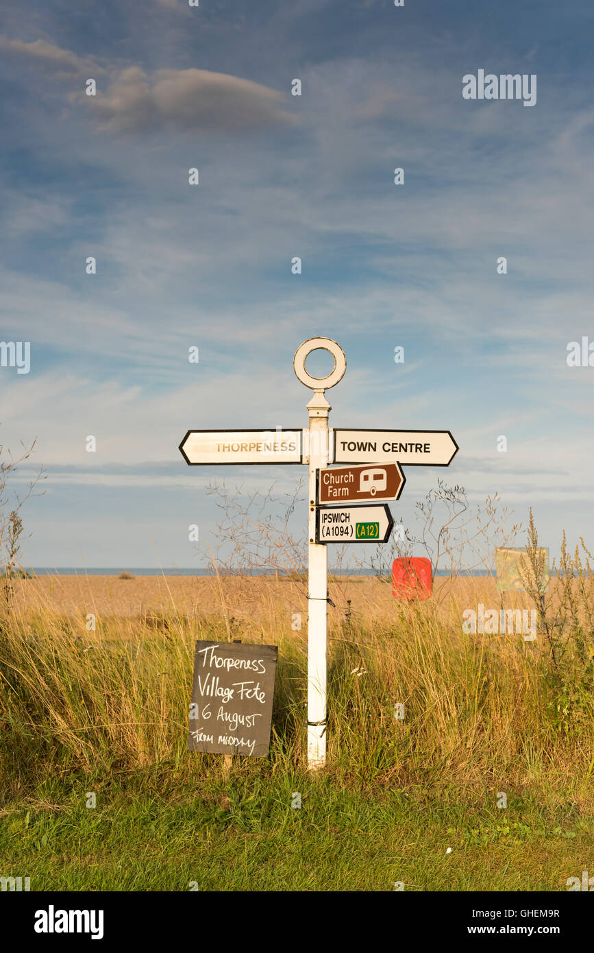 A direction signpost at Aldeburgh Suffolk UK by the beach Stock Photo ...