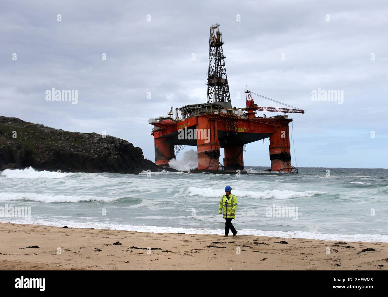 The Transocean Winner drilling rig after it ran aground on the beach of ...