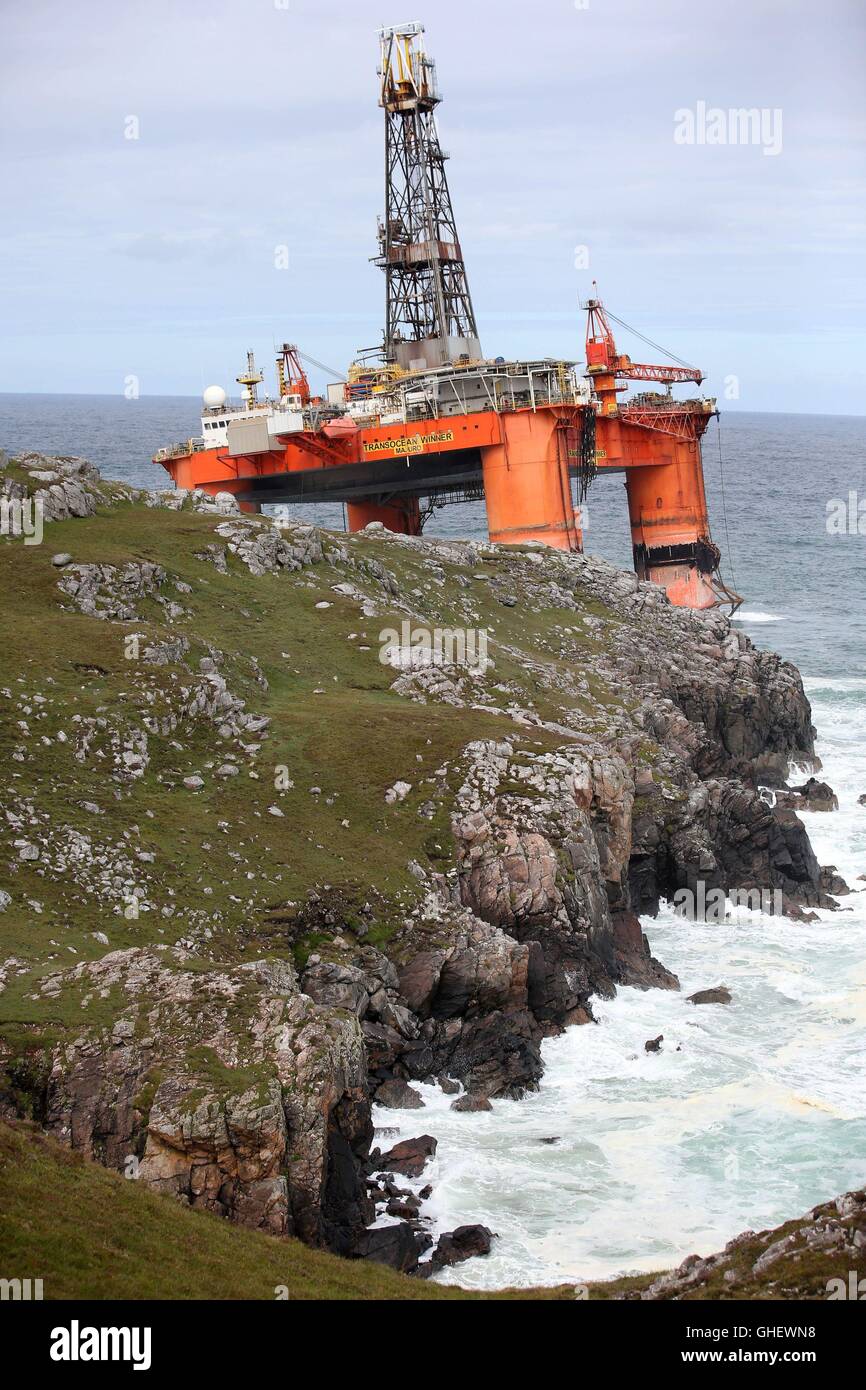 The Transocean Winner drilling rig after it ran aground on the beach of ...