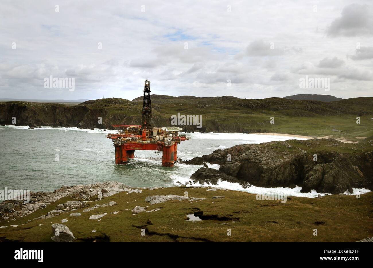 The Transocean Winner drilling rig after it ran aground on the beach of ...