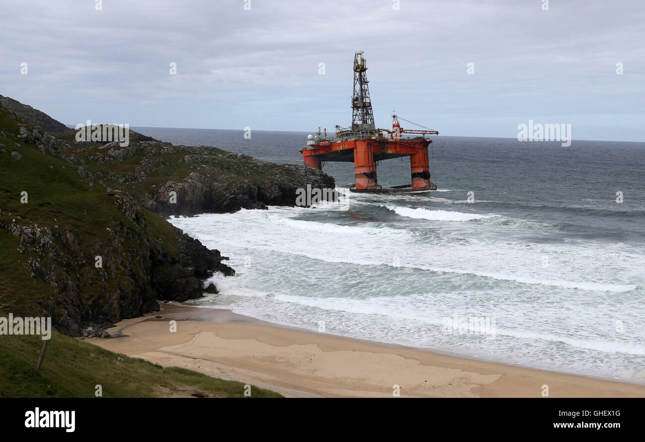 The Transocean Winner drilling rig after it ran aground on the beach of ...