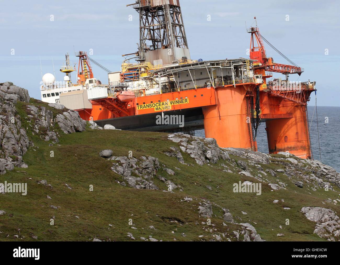 The Transocean Winner drilling rig after it ran aground on the beach of ...