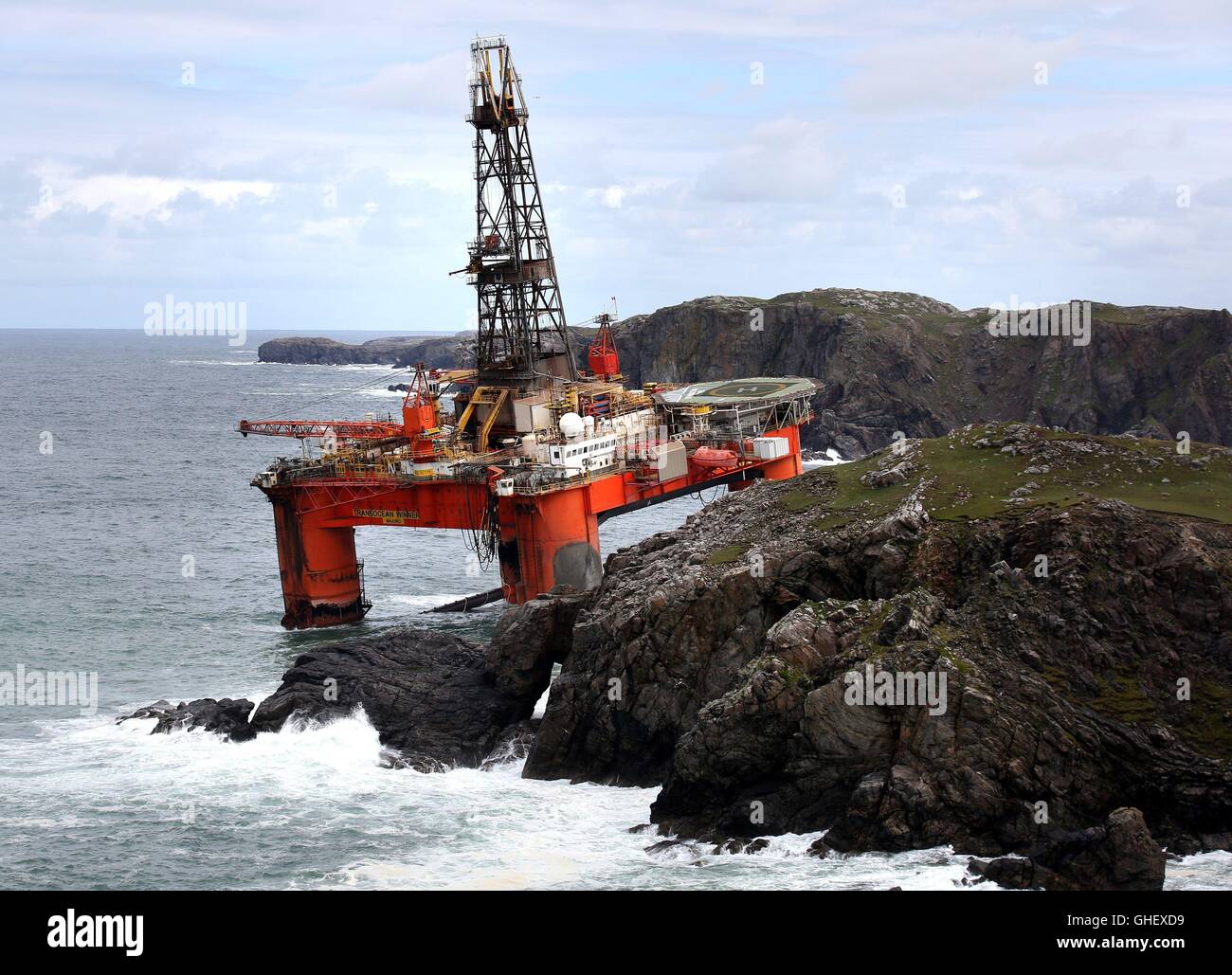 The Transocean Winner drilling rig after it ran aground on the beach of ...
